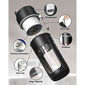 Elechelf Portable Blender for Shakes and Smoothies,Travel Blender USB Rechargeable,Cordless On the Go Blender,Personal Blender,Mini Blender,Small Blender ,Fast Fresh Juice Blender, Matte Black 12 oz 10 Blades