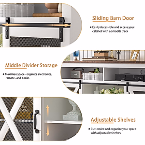 TOLEAD Farmhouse TV Stand for 65 inch TV Farmhouse Entertainment Center with Sliding Barn Doors Console Storage Cabinet for Living Room, Bedroom White
