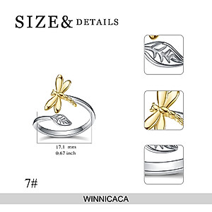 WINNICACA Dragonfly Open Ring Sterling Silver Thumb Ring Cute Dragonfly Jewelry Gifts for Women Birthday