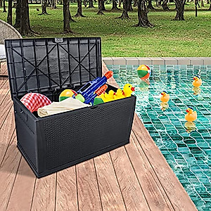 NALLBEIRRAA Outdoor Storage Box, Large Wood Deck Storage Box Bench Indoor/Outdoor Storage Bin Container for Patio Cushions, Outdoor Furniture, Garden Tools (Brown27)