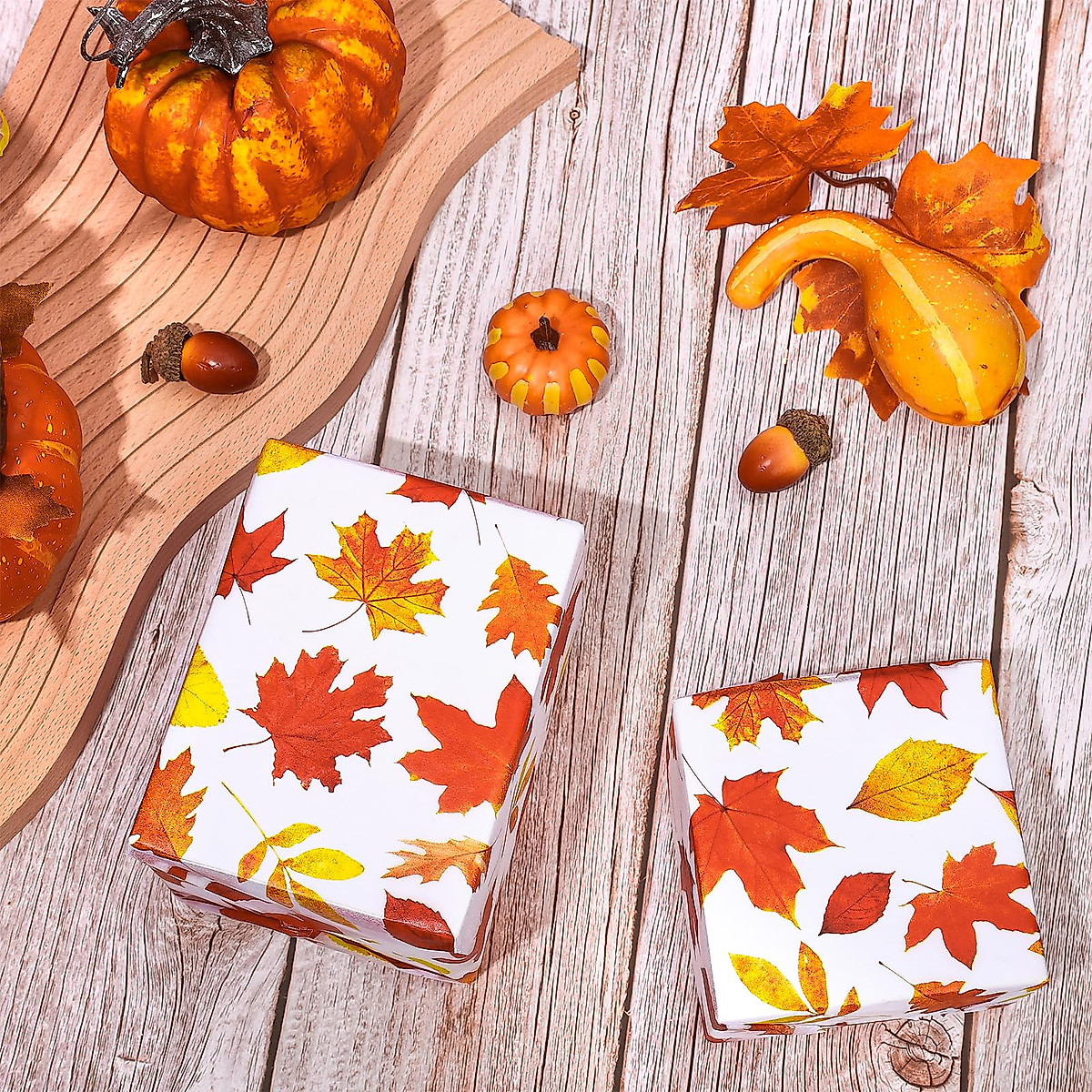 Whaline 100 Sheet Fall Leaves Tissue Paper Bulk Watercolor Maple Leaves Art Tissue Autumn Leaves Wrapping Tissue Paper for Thanksgiving Baby Shower Wedding Gift Wrapping DIY Crafts, 19.6 x 13.7 Inch