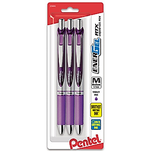 Pentel® EnerGel® Deluxe RTX Gel Pens, Medium Point, 0.7 mm, Assorted Barrels, Violet Ink, Pack Of 3