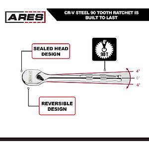 ARES 42083-90-Tooth Ratchet Set - Ergonomic Aluminum Handles & Reversible Sealed Head Design