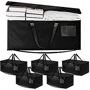 Fixwal Large Moving Storage Bags with Backpack Straps Strong Handles & Zippers, Black Foldable Heavy-Duty Tote for Space Saving, Alternative to Moving Boxes, Plastic Storage Bins (Set of 5)