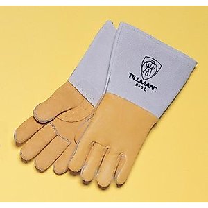 Tillman Large Gold 14" Top Grain Elk Cotton/Foam Lined Welders Gloves With Straight Thumb, Stiff Cowhide Cuff, Welted Fingers, Kevlar(R) Stitching And Pull Tab (Carded). Sold by 1 / PR