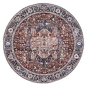 nuLOOM Harriet Vintage Medallion Fringe Area Rug - 5 Round Area Rug Traditional Blue/Multicolor Rugs for Living Room Bedroom Dining Room Kitchen