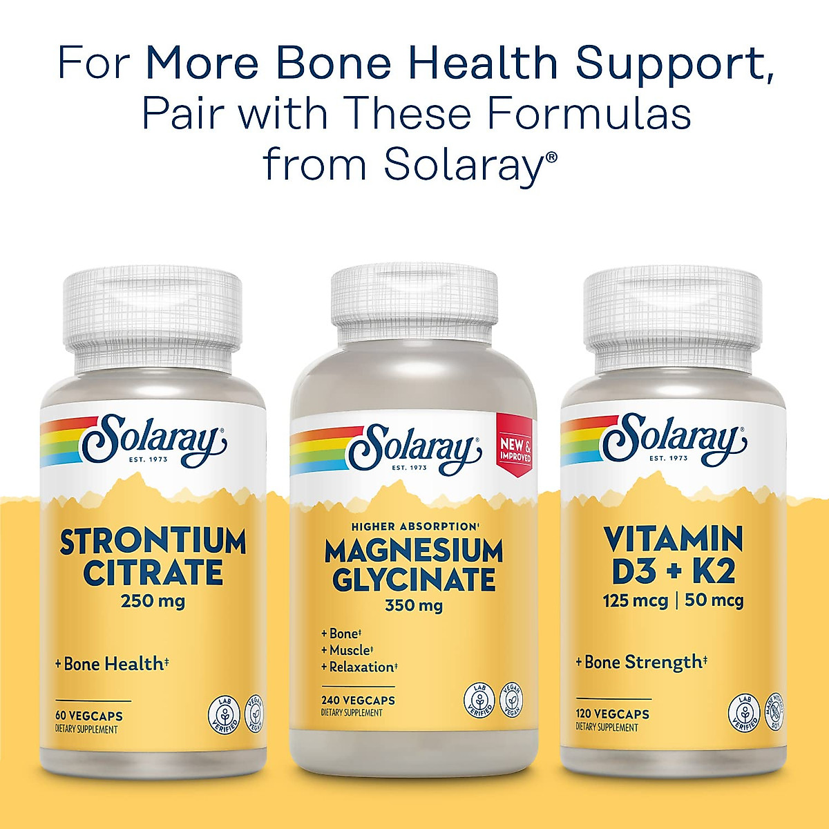 Solaray Calcium Bisglycinate 1000mg with Vitamin D-3, Chelated Calcium Supplement for Bone Strength and Healthy Teeth Support, Enhanced Absorption and Easy to Digest, 30 Servings, 120 VegCaps