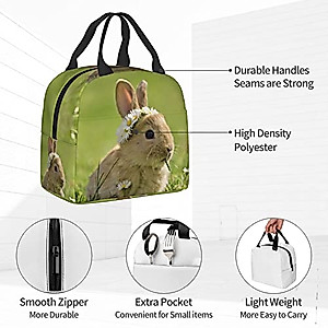 PrelerDIY Cute Rabbit Lunch Box - Insulated Lunch Bags for Kids Boys Girls Reusable Lunch Tote Bags, Perfect for School/Camping/Hiking/Picnic/Beach/Travel