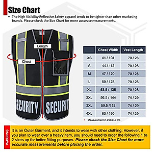 HATAUNKI Retro-Reflection Security Safety Vests Heavy Duty Black Mesh with 5 Pockets and Front Zipper Meet ANSI/ISEA 107-2015 (Black-22, 3X-Large)