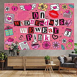 On Wednesdays We Wear Pink Hot Rose Lip Banner Backdrop Burn Book Theme Decor for Bridal Shower Wedding Night Out Hen Movie Party Bachelorette Party Supplies Girls Woman Birthday Party Decorations
