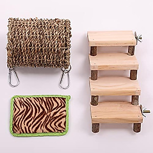Hamster Wooden Hideout with Stairs and Pads, Cage Habitat Decor for Syrian Hamster, Birds, Rats, Mouse, Dwarf Sugar Glider, Gerbils, Hedgehog, Small Pets Resting, Sleeping & Playing Tube