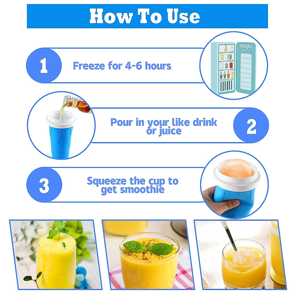 QwayHome 2PC Slushie Maker Cup,DIY Frozen Magic Slushy Cup,Double Layers Silica Smoothie Pinch Ice Cup,Quick Cooling Cup Homemade Milk Shake Ice Cream Maker (Blue+Green)