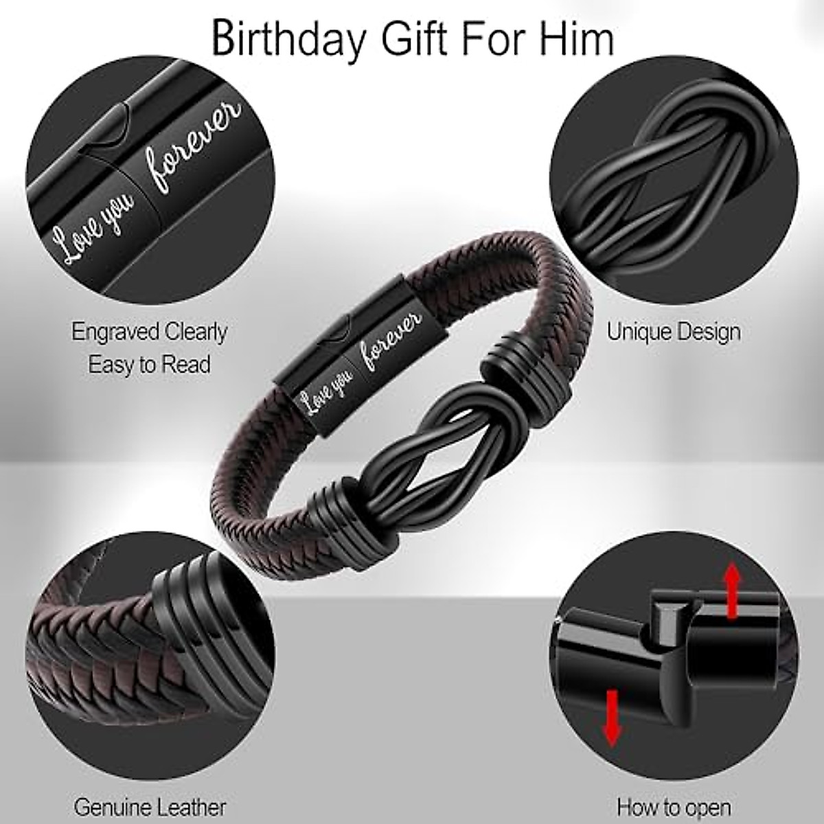 JoycuFF 30th Birthday Gifts for Him, Men Gifts for Birthday, 30 Year Old Birthday Gifts for Men, Happy 30th Birthday Decorations for Him Husband Brother Son Mens Leather Bracelet