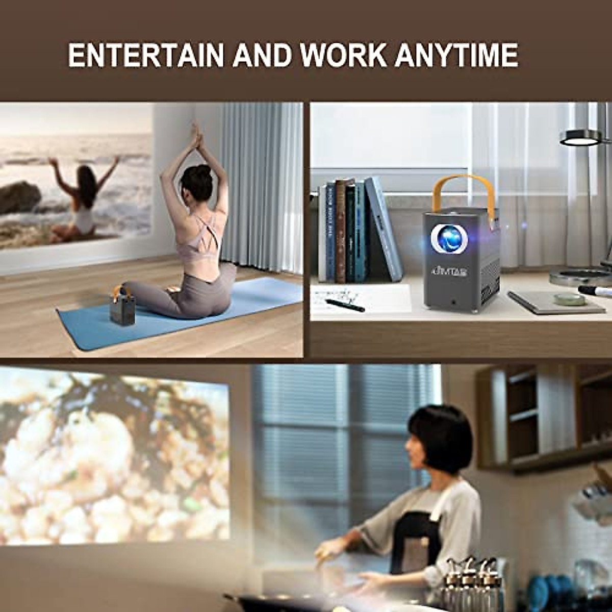 Portable WiFi Bluetooth Projector, JIMTAB V1 Outdoor Projector Full HD 1080P Supported, Mini Movie Projector with Foldable Carry Bag Dual Speakers Surround Sound (with Blue Foldable Bag)