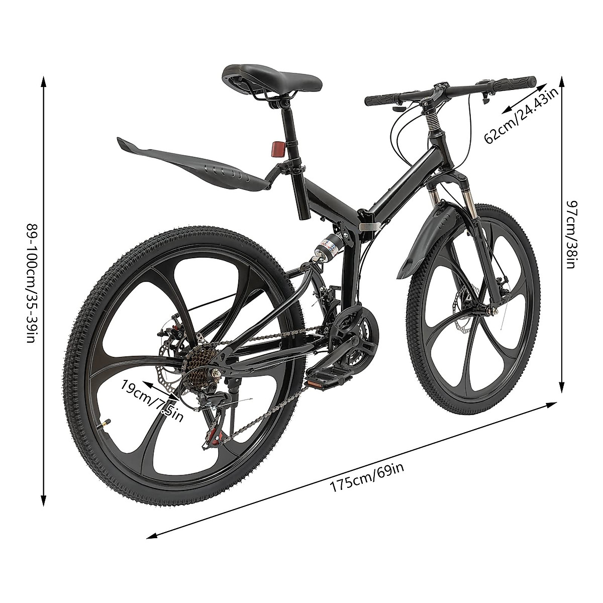 SABUIDDS 26 Inch Folding Mountain Bike for Adults - Men and Women Foldable Bicycle, 6-Blade Wheel | High-Carbon Steel Frame | Height Adjustable | Weight Capacity up to 330 lbs
