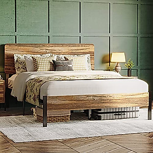 LIKIMIO Full Size Bed Frame, Bed Frame Full with Headboard and Heavy Strong Supports/Noise-Free/No Box Spring Needed/Rustic Brown