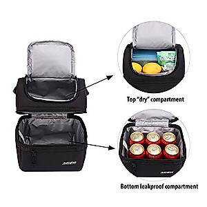 MIER 2 Compartment Lunch Bag for Men Women, Leakproof Insulated Cooler Bag for Work, School, (Bluesteel and Black)