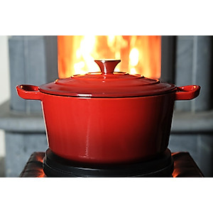 Dutch Oven Enameled Cast Iron Pot - Cocotte with Dual Handle and Cover Casserole Dish - Round Red 10.23" (26 cm)