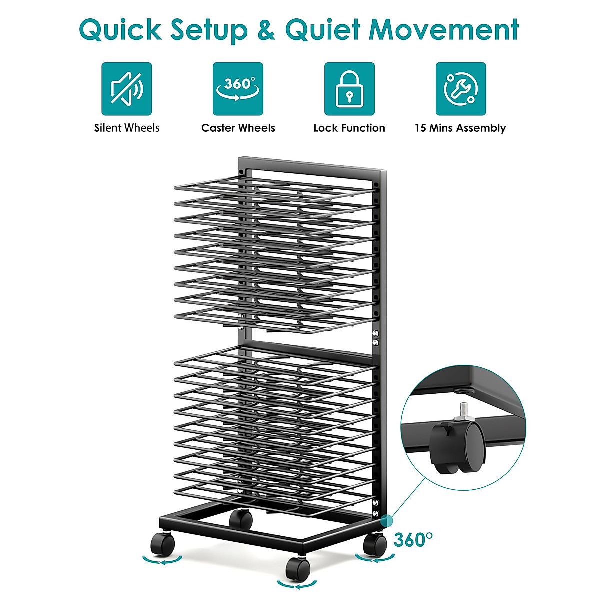 WISIMMALL Art Drying Rack for Classroom,18 Removable Shelves, Painting Drying Rack with Wheels, Functional & Mobile Paint Drying Rack,Stack Rack for Classroom, Art Studios and Schools