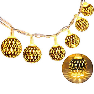 Twinkle Star 40 LED Globe String Lights, Moroccan Christmas Party Hanging Lights Battery Operated Decor for Indoor, Home, Bedroom, Party, Wedding, Christmas Tree, Warm White (Gold)