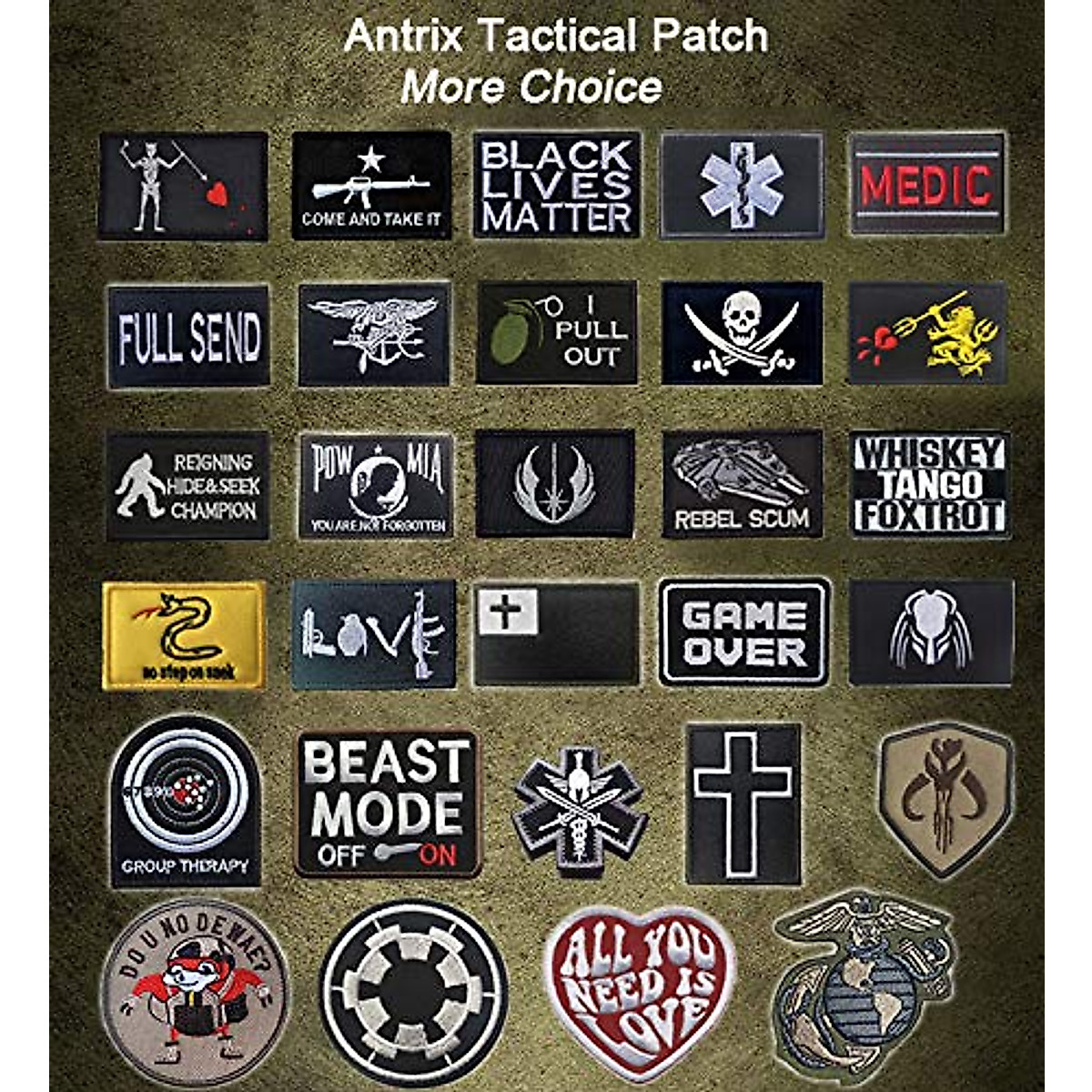 Antrix 6 Pack Tactical Patch Set of U.S. Army U.S. Navy U.S. Air Force Coast Guard Veteran Military Emblem Patch for Tactical Army Clothes Backpack Caps Hats Vest Uniform -Black