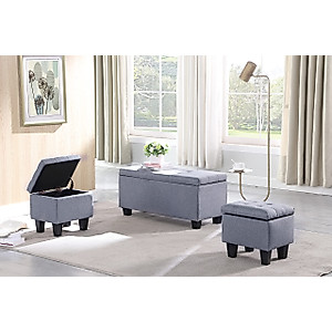 Large Storage Ottoman Bench Set, 3 in 1 Combination Ottoman, Bedroom Bench with Hidden Storage, Tufted Ottoman Linen Bench - Support 250lbs, for Living Room, Entryway, Hallway, TV Entertainment, Grey