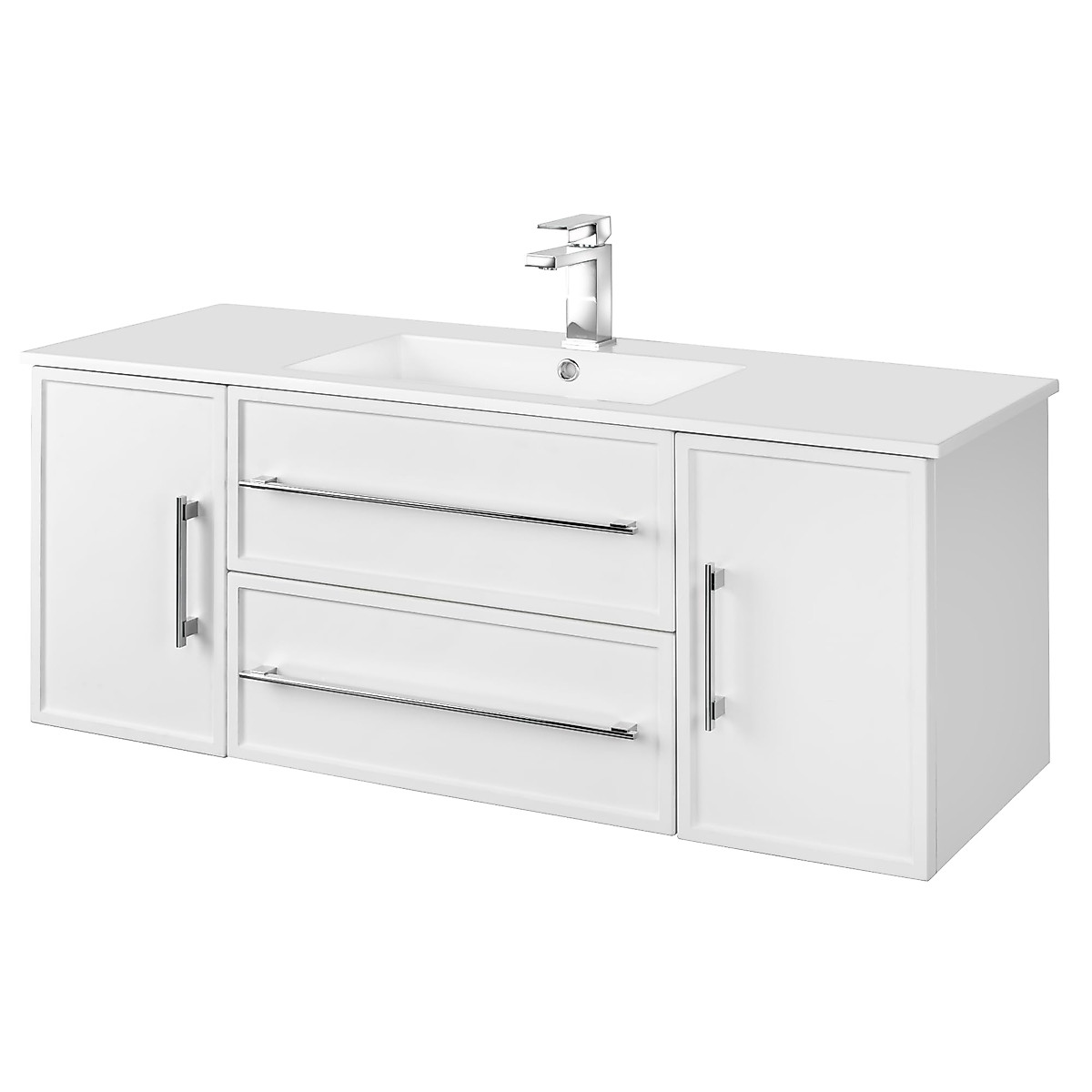 Cutler Kitchen and Bath Milano 48 inch Wall Mounted Bathroom Vanity with Sink, Cultured Marble Top - Bathroom Sink Vanity with Multiple Soft Close Storage Drawers, White