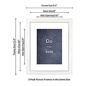 DEKWINN 8x10 Picture Frame Set of 3 with Real Glass for Pictures 5x7 with Mat or 8x10 Without Mat, Wall Mounting or Tabletop display Photo Frames in White