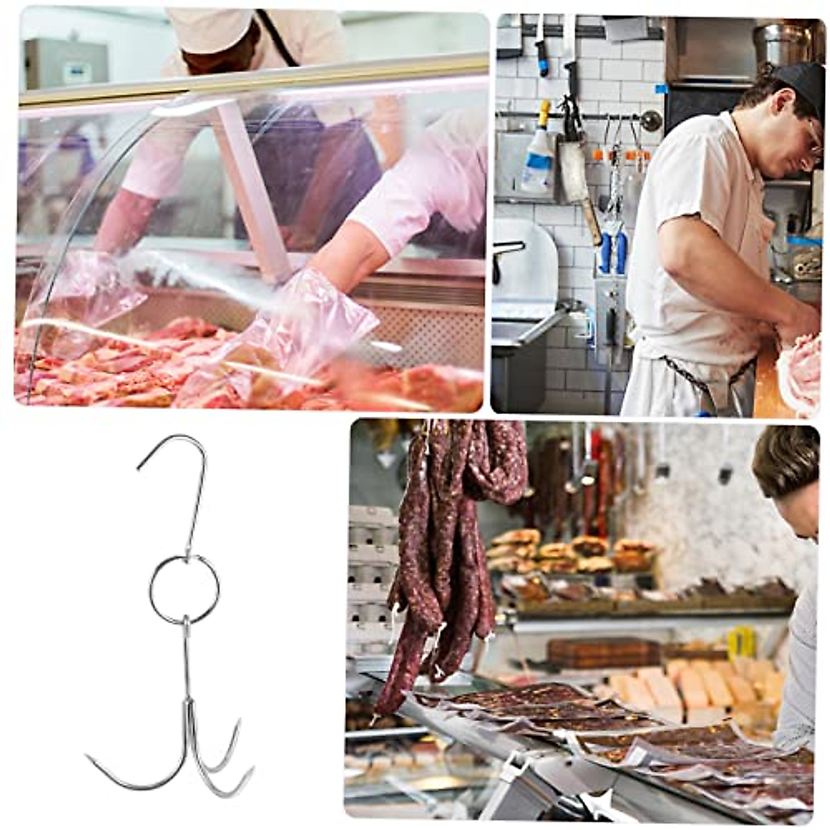 Levemolo 1pc Poultry Ham Practical Hanger S- Mutton Cooking Three Drying Useful for Use Kitchen Duck Hams Style Tools Prong Hook Home Shop Meat Grill Smoker Garden Professional Butcher