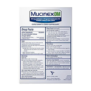 Mucinex DM 12Hr Chest Congestion & Cough Medicine For Adults, Cold And Cough Medicine for Excess Mucus Relief, 600 mg Guaifenesin & 30 mg Dextromethorphan HBr, 68 Bi-Layer Tablets