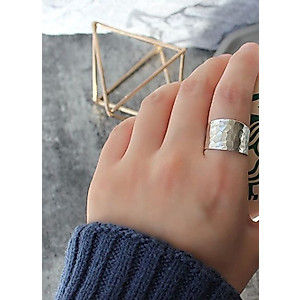 Handmade Hammered 925 Sterling Silver Ring Wide Rings for Women Boho Thumb Band Open Adjustable Statement Ring Jewelry Gift (style1)