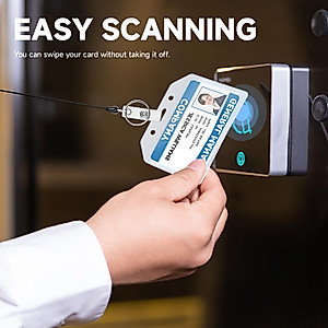 Teskyer 2 Pack Heavy Duty Retractable Badge Holders with Carabiner Reel Clip and Extra Thick Clear Name Tag ID Card Holders, Horizontal