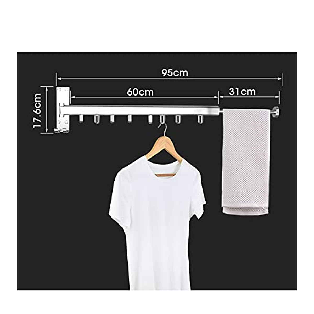 EAFTOS Wall Mounted Drying Rack for Laundry Retractable Fold Away Multifunctional Clothes Hanger Laundry Bathroom and Bedroom (Color : Silver, Size : 95x17.6cm)