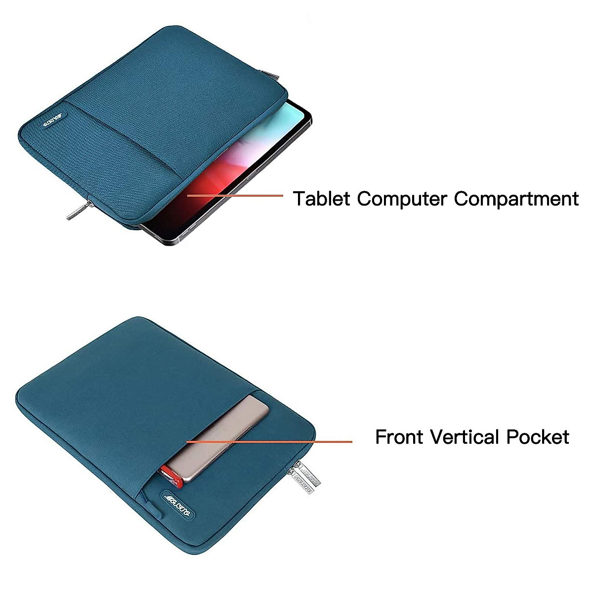 MOSISO Tablet Sleeve Case Compatible with iPad 10th 10.9 inch 2022 / iPad Air 5th 10.9 / iPad Pro 11 M2 / iPad 9/8/7 10.2 / iPad Air 4 10.9/Air 3 10.5 / iPad 9.7, Polyester Vertical Bag, Deep Teal