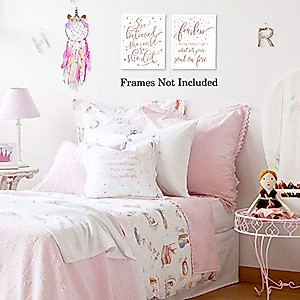 She Believe She Could So She Did-Be Fearless in The Pursuit of What Sets Your Soul On Fire with Polka Dot Rose Gold Foil Print,Inspirational Quote Cardstock Art Print (Set of Two,8x10 inch,UNFRAMED)