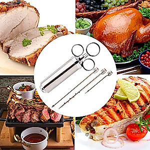 Meat Injector Kit Stainless Steel Food Syringe & 3 Marinades Needles for BBQ Grill Professional Smoker Seasoning Culinary Barbecue Syringe & Meat injectors for Smoking