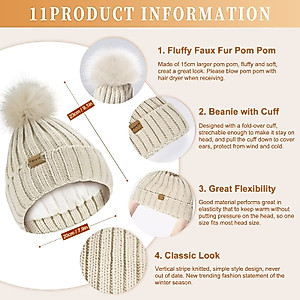 Womens Fleece Lined Winter Hat, Scarf and Glove Set - With Pom Pom Beanie, Long Scarf and Touchscreen Gloves (Oatmeal)