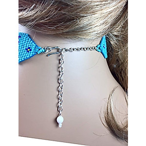 Native Style Seed Beads Beaded Choker Bib Statement Necklace (Blue)