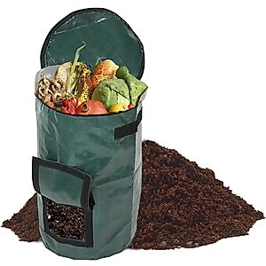 34 Gallon Garden Compost Bin Bag, Reusable Organic Fertilizer Fermented Bag with Lid,Collapsible Leaf Lawn Bags Gardening Container (Green)