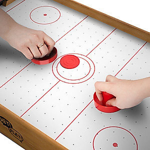 Mini Arcade Air Hockey Table- A Toy for Girls and Boys by Hey! Play! Fun Table- Top Game for Kids, Teens, and Adults- Battery-Operated (22 Inches), Brown
