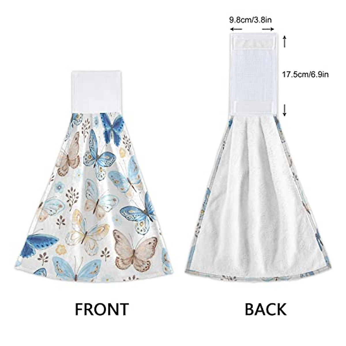 Bolaz Blue Butterfly Hanging Kitchen Towel Hand Towel 2 Pcs Absorbent Hanging Tie Towels for Bathroom Laundry Room Kitchen 12 x 17 Inches
