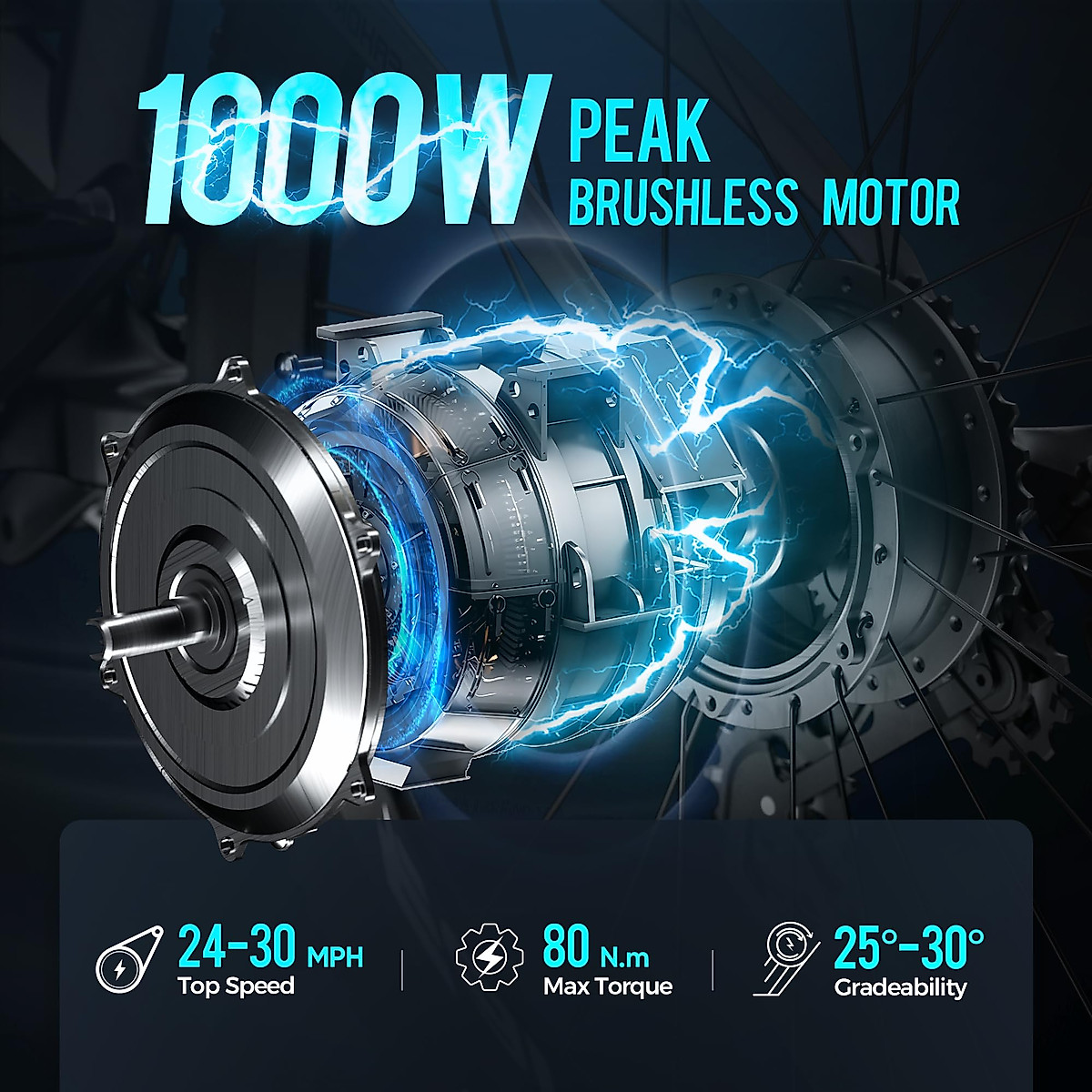 eAhora APUS 2023 Peak 1000W Electric Bike 15AH Battery 26'' Carbon Fiber Electric Bike, 7-Speed Gears 30MPH Ebike,Color Display with USB Port