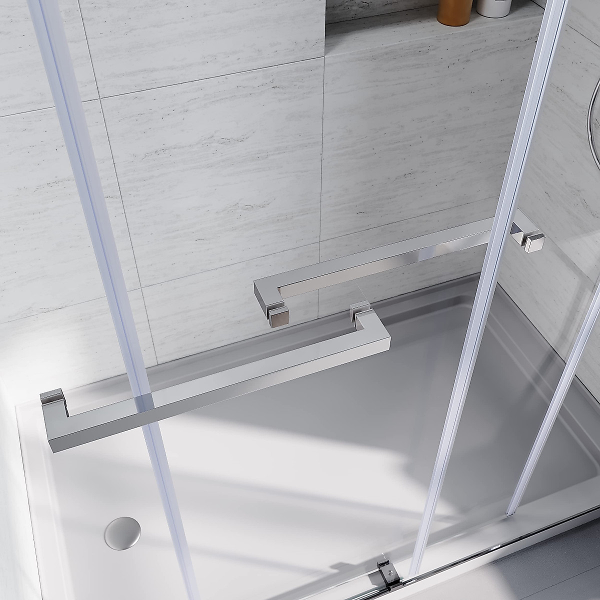 Frameless Sliding Bathtub Door 56-60 in.W x 62 in.H,Bypass Tub Glass Sliding Shower Doors,3/8"(10mm) Thick Clear Tempered Glass,Heavy Duty Stainless Steel Hardwares,2pcs Rectangle Handles,Brushed Nick