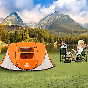 J.M.Deco 3-4 Person Pop Up Tents for Camping with 2 Windows, Backyard Sunny Beach Instant Popup Tent for Family, Hiking Camping Tents 4 People for Backpacking, Easy Setup Tent 110''x70''x50'',Orange