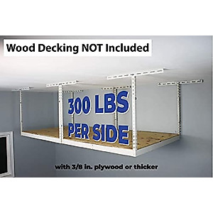 MonsterRax 4x8 Overhead Garage Storage Rack Frame Kit - Hanging Storage Shelves, Garage Ceiling Storage Rack System, Overhead Garage Organizers And Storage, Ceiling Shelving - (White, 24"-45")