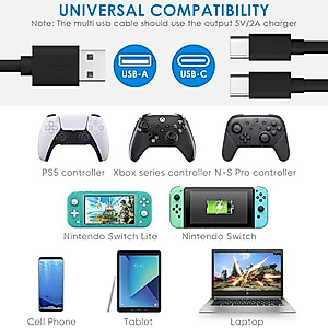 Geekria QuickFit Console Charging Cable, Charger Cord for PS5 Dualsense Controller, Y-Splitter USB C Fast Charger Cable, 2 in 1 Multiple Charger Cord for Playstation 5 / Xbox Series X (10FT)