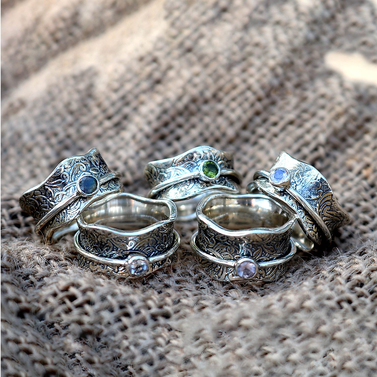 ENERGY STONE Balance and Beauty with Semi-precious Stone Sterling Silver Meditation Spinner Ring (USA88S Rose Quartz, 11)