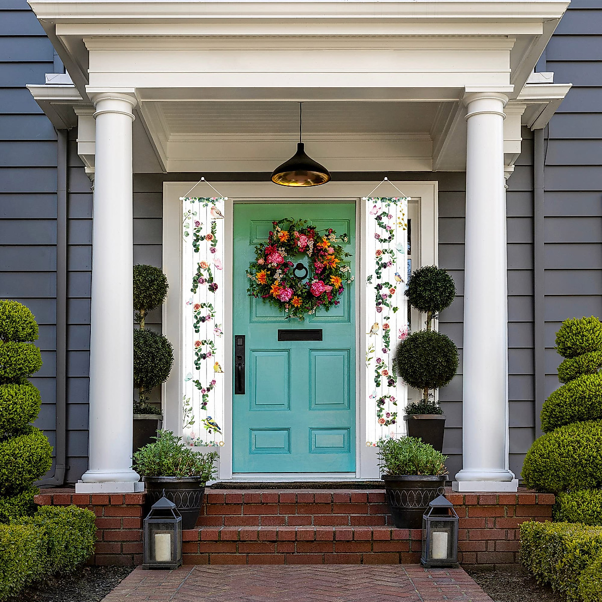 Spring Banner Outside Floral Porch Sign Outdoor Farmhouse Happy Spring Door Decor Flower Front Porch Hanging Flags for Spring Easter Holiday Party Garage Home Yard Wall Decor