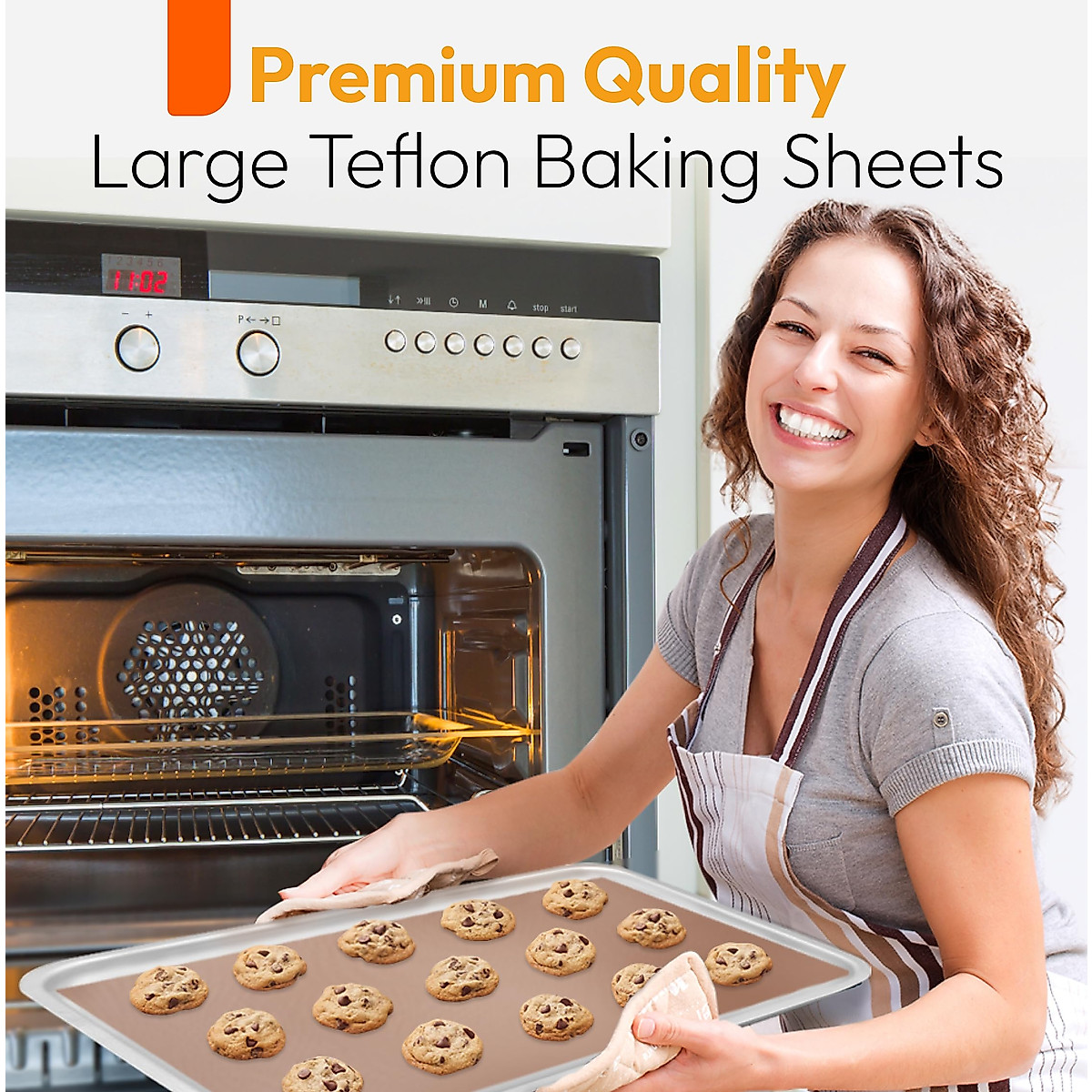 Teflon Sheets for Heat Press and Baking - Reusable PTFE Oven Liners, Premium Teflon Sheet for Baking - Heat Resistant Teflon Sheet - Food Safe, BPA & PFOA Free - Large 16" x 20” (3-Pack)