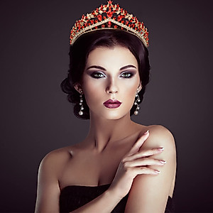 𝑪𝑼𝑩𝑨𝑪𝑶 Crystal Red Crown and Tiaras for Women, Queen Crown Bridal Headband Princess Tiara for Girls, Birthday Crown for Women Rhinestone Wedding Headband Halloween Cosplay Costume Party Decorations